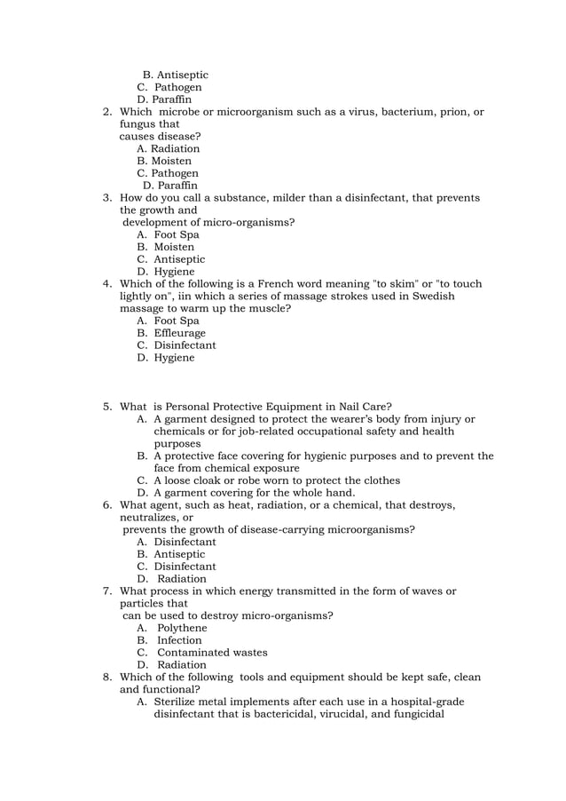 TLE 8 caregiving exam answer key.docx | Oral care | Personal Care