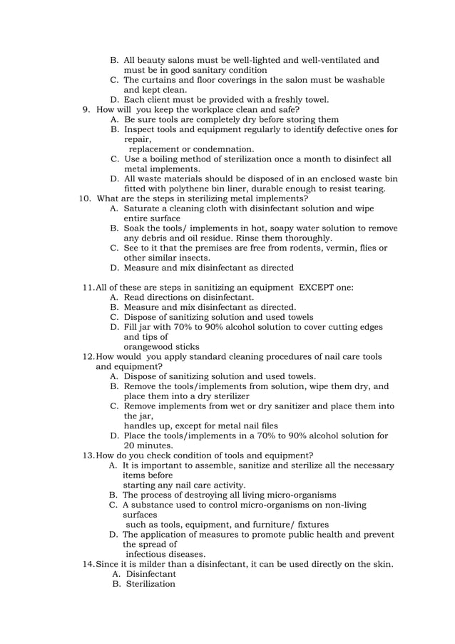 TLE 8 caregiving exam answer key.docx | Oral care | Personal Care
