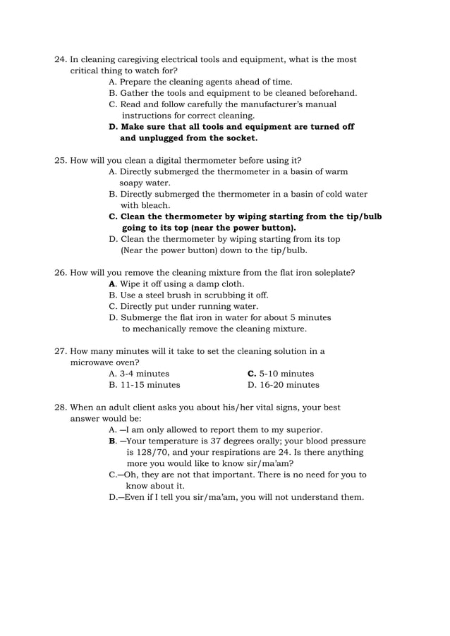 TLE 8 caregiving exam answer key.docx | Oral care | Personal Care