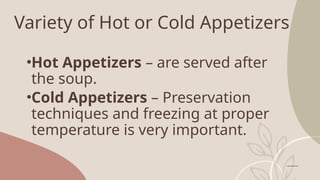PREPARING APPETIZERS, CLASSIFICATION OF APPETIZERS | PPTX