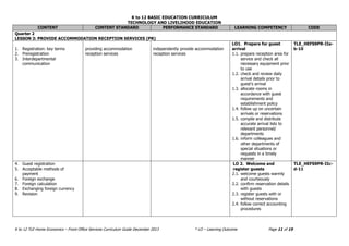 TLE/HE Front Office Services Curriculum Guide | PDF