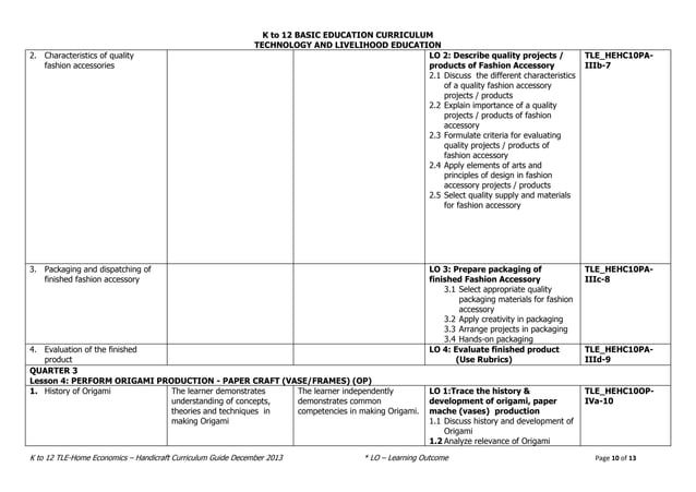 TLE/HE Handicraft Curriculum Guide | PDF