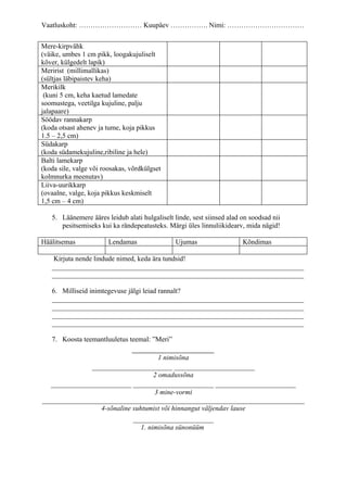 TööLeht õPpekäIguks Mere ääRde | DOC