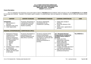 TLE-IA Plumbing Curriculum Guide | PDF