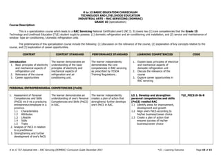 TLE-IA RAC Servicing (DOMRAC) Curriculum Guide for Grades 7-10 | PDF