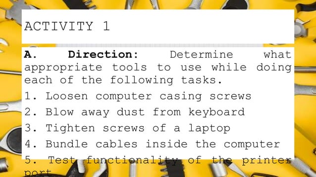 TLE LESSON 1 Computer Servicing Tools.pptx | Computer Peripherals | Computing