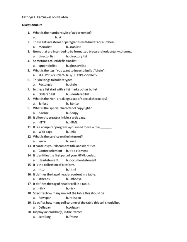 Tle questionnaires | DOCX