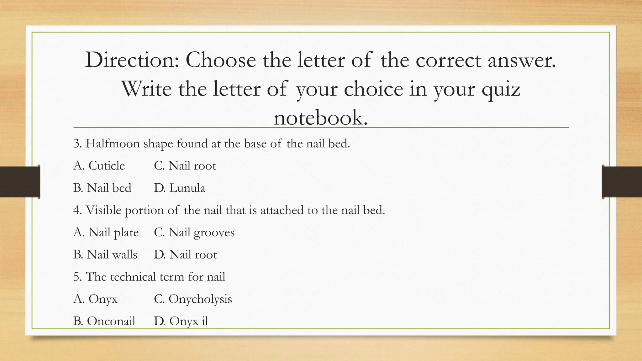 TLE NAIL STRUCTURES QUIZ LESSON 1 QUARTER 1 | PPTX