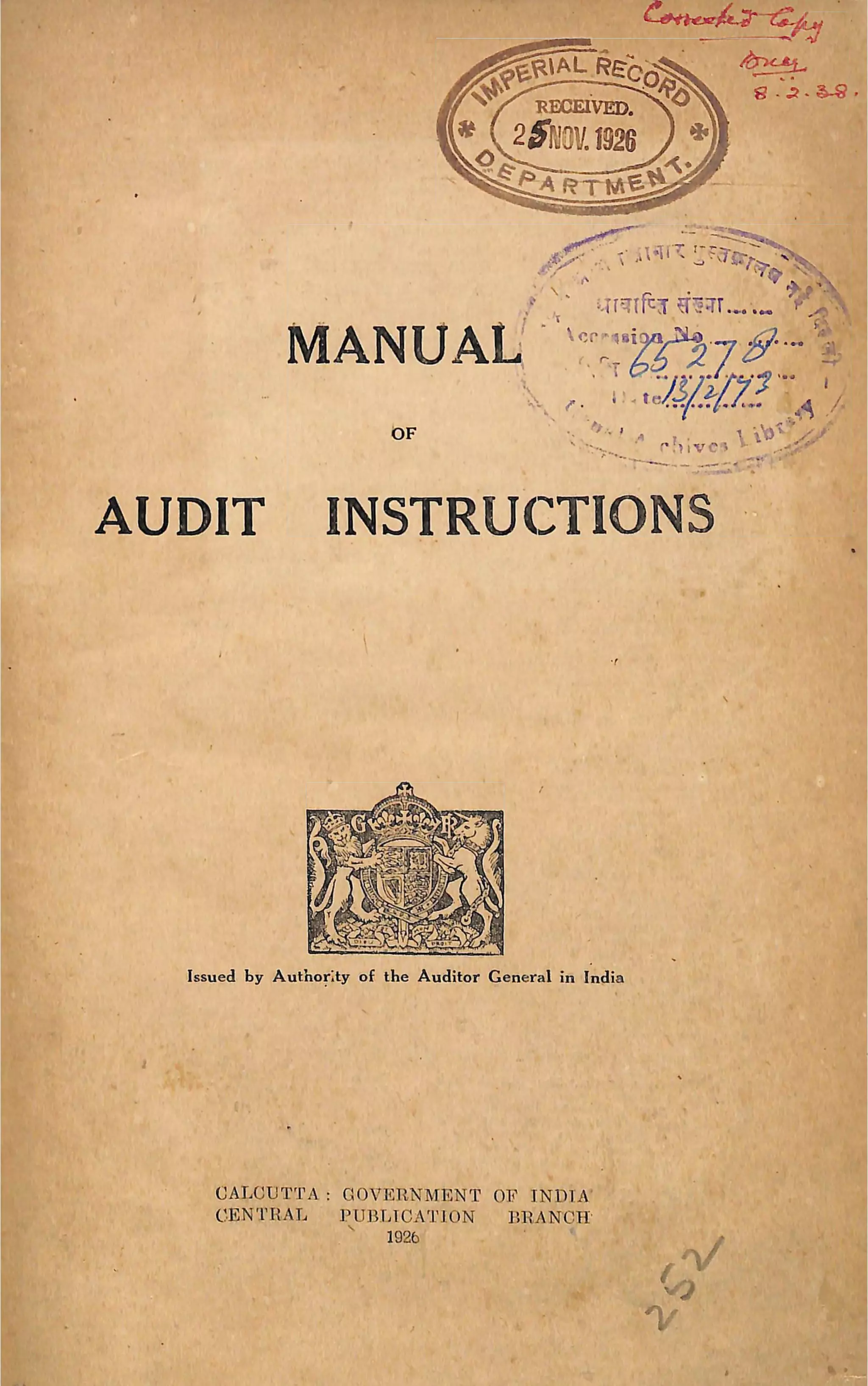 Manual of Audit Instructions 1926 | PDF