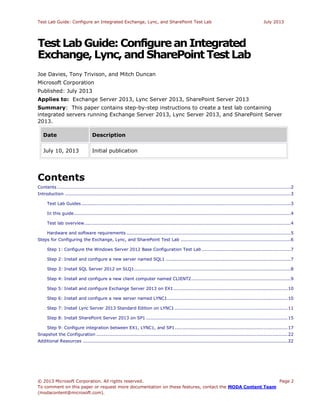 Configure an Integrated Exchange, Lync, and SharePoint Test Lab | PDF ...