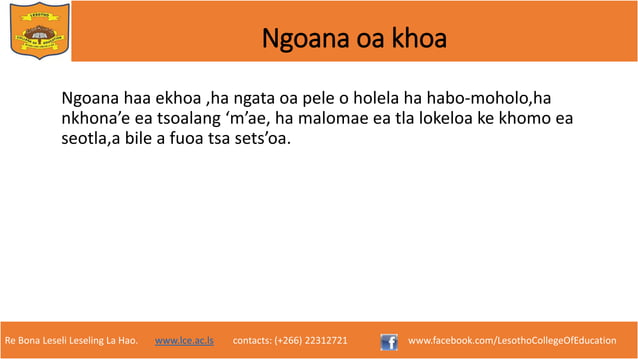 Tlhaho le kholo ea ngoana oa mosotho | PPTX