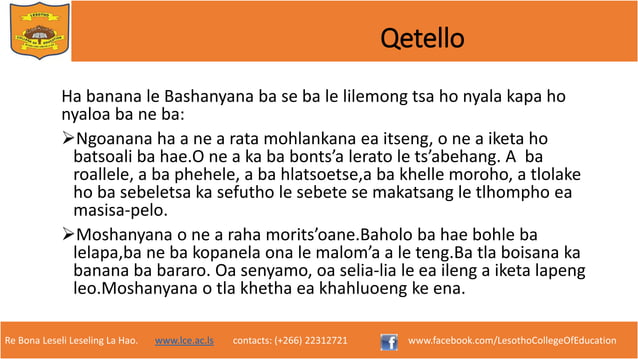 Tlhaho le kholo ea ngoana oa mosotho | PPTX