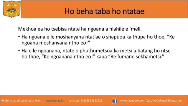 Tlhaho le kholo ea ngoana oa mosotho | PPTX