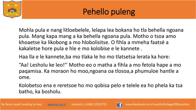 Tlhaho le kholo ea ngoana oa mosotho | PPTX