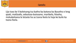 Tlhaloso ea lijo tsa bashanyana, bahlankana le banna | PPTX