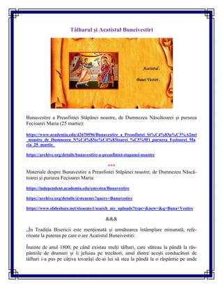 Buna Vestire - Tâlharul și Acatistul Buneivestiri | PDF
