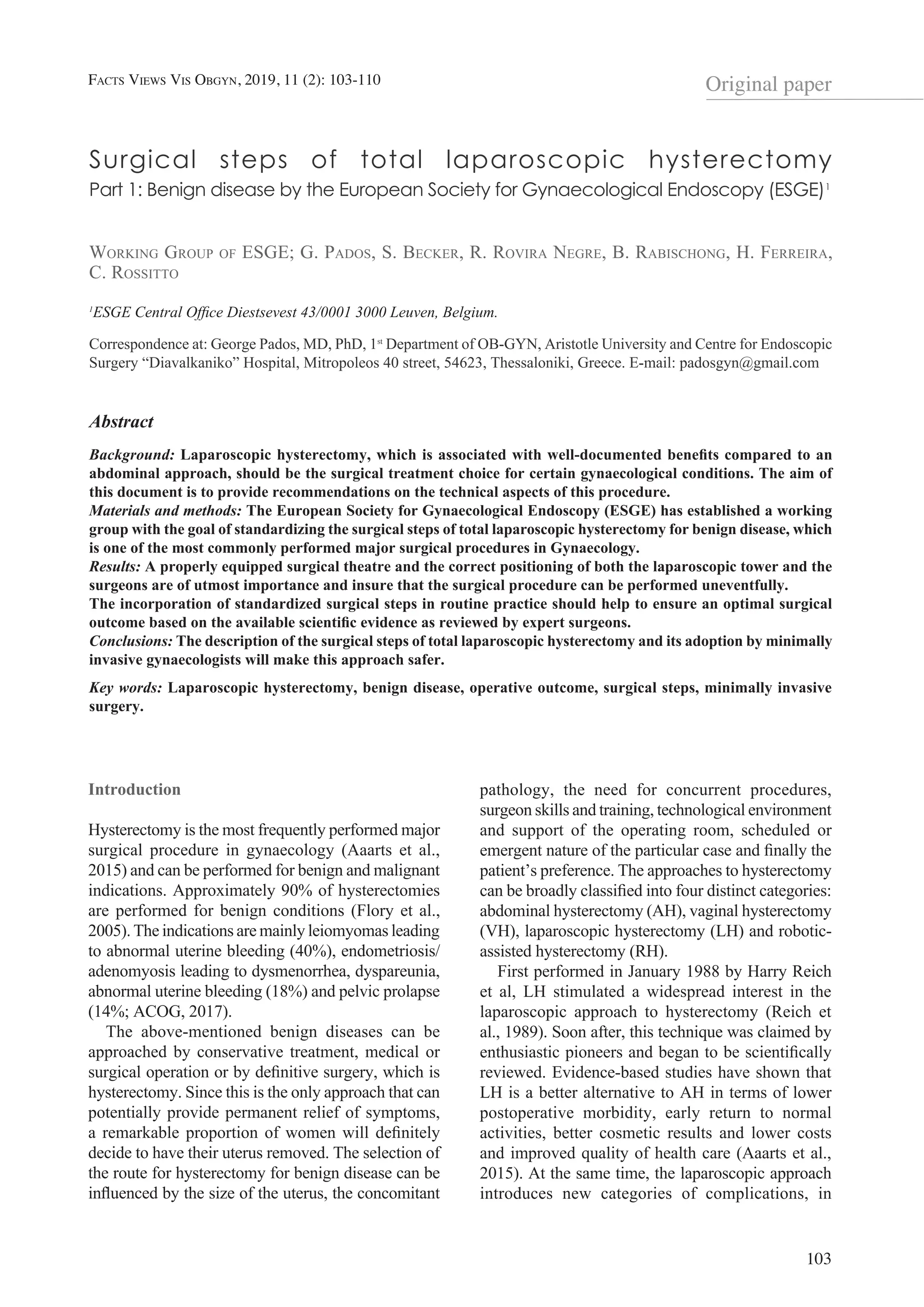 ESGE surgical steps of total laparoscopic hysterectomy | PDF