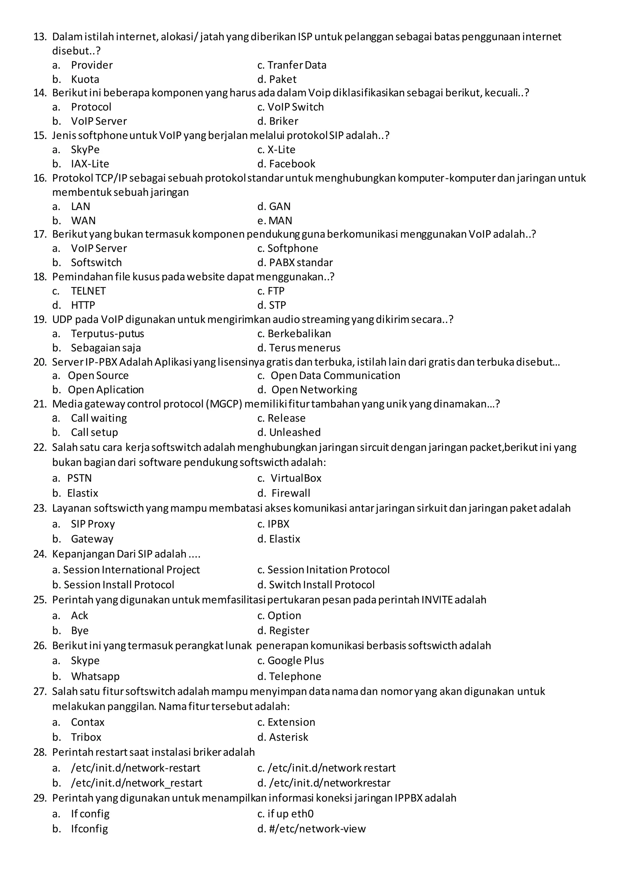 Soal ujian UAS teknologi layanan jaringan XII | PDF