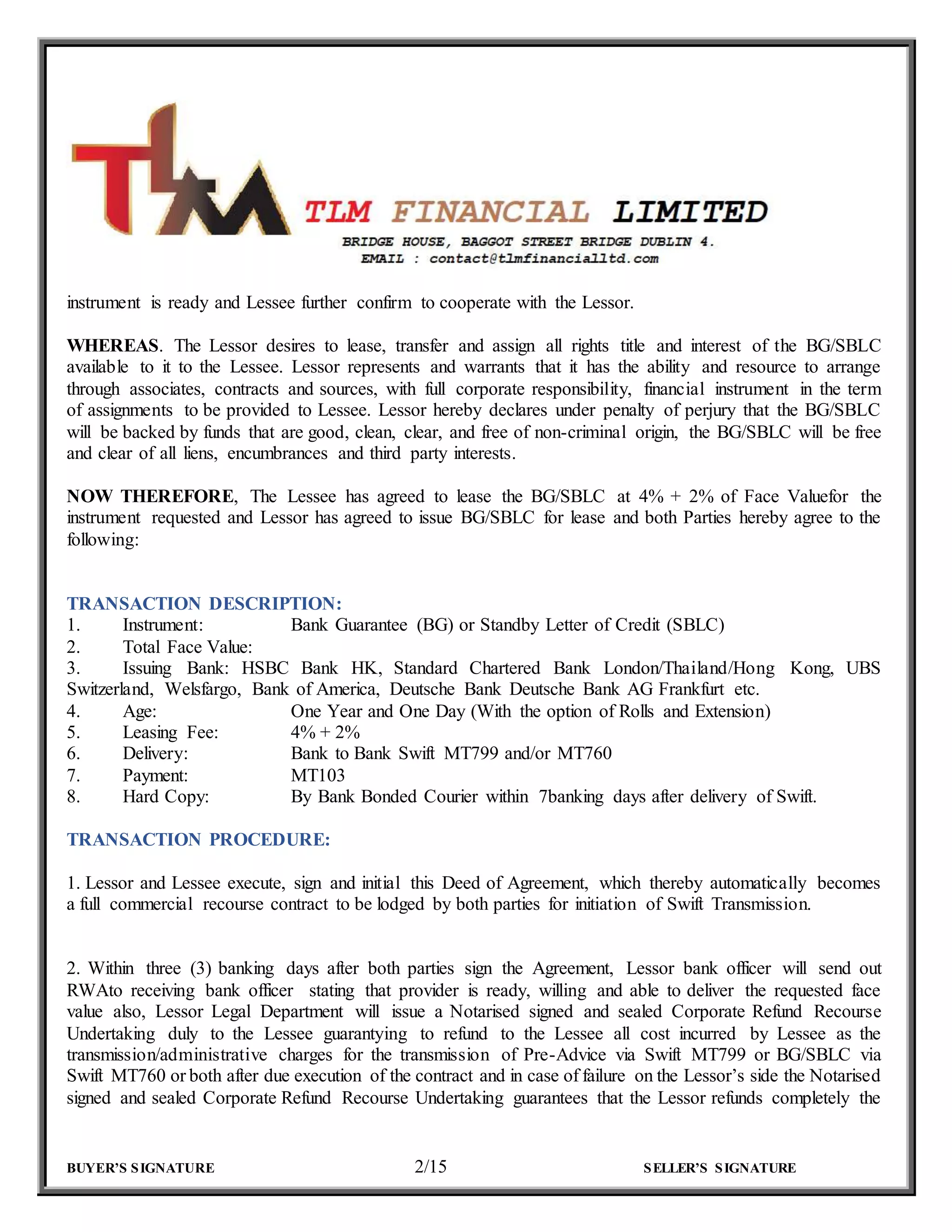 Tlm lease deed of agreement | DOCX