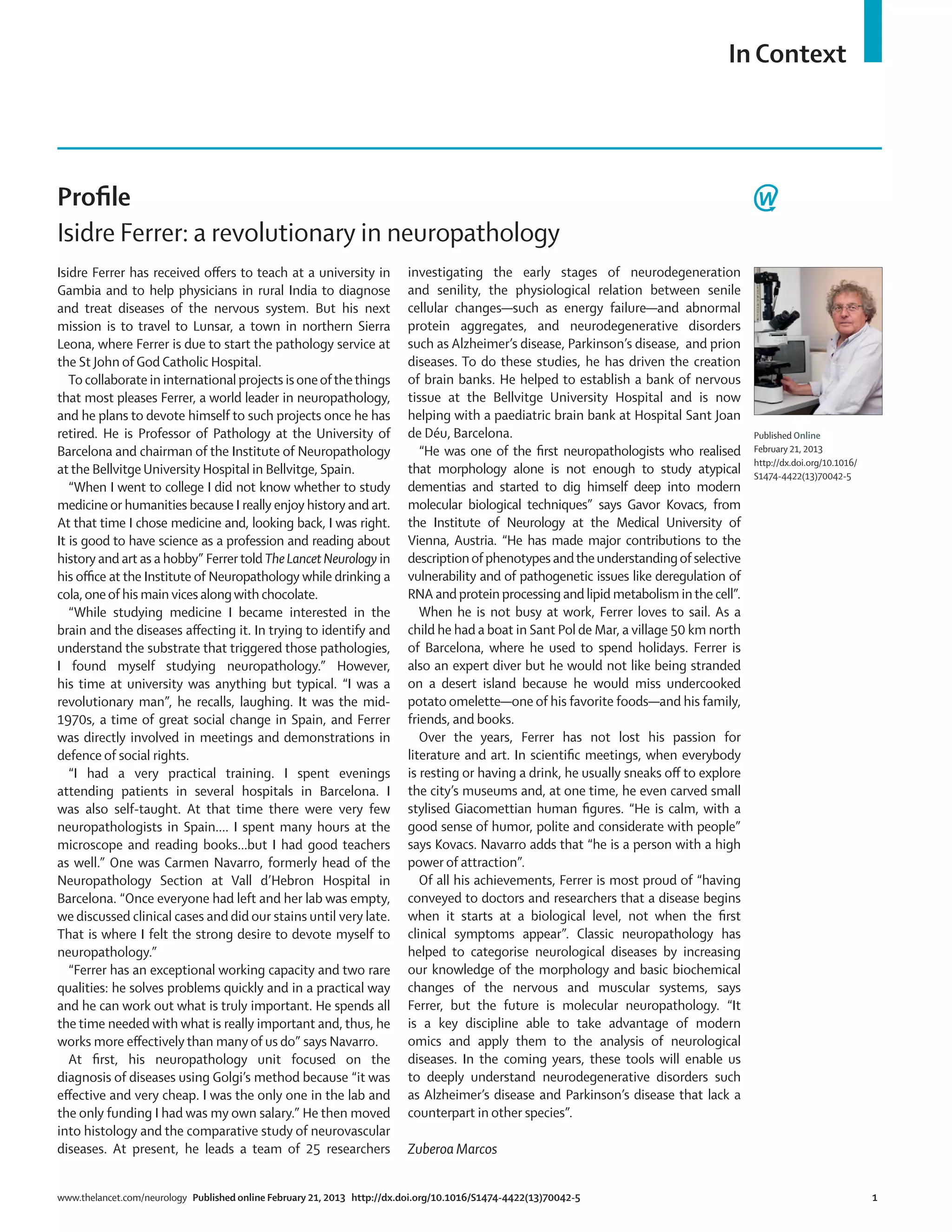 Isidre Ferrer - A revolutionary neuropathologist | PDF