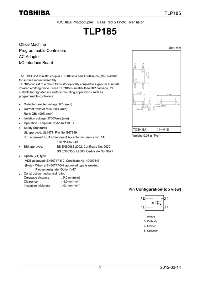 Original Opto TLP185GB TLP185G TLP185 P185 185 SOP-4 New | PDF