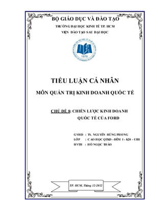 Tiểu luận quản trị kinh doanh quốc tế | PDF