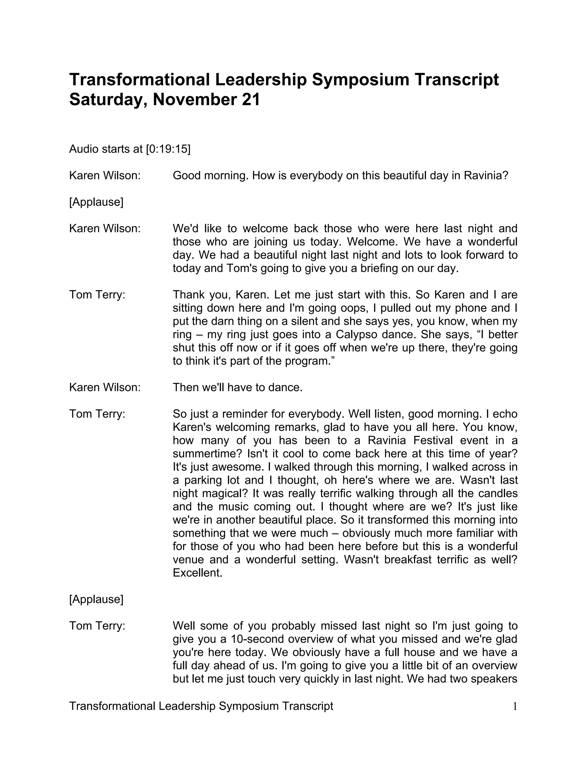 Transformational Leadership Symposium Transcript, Saturday | PDF