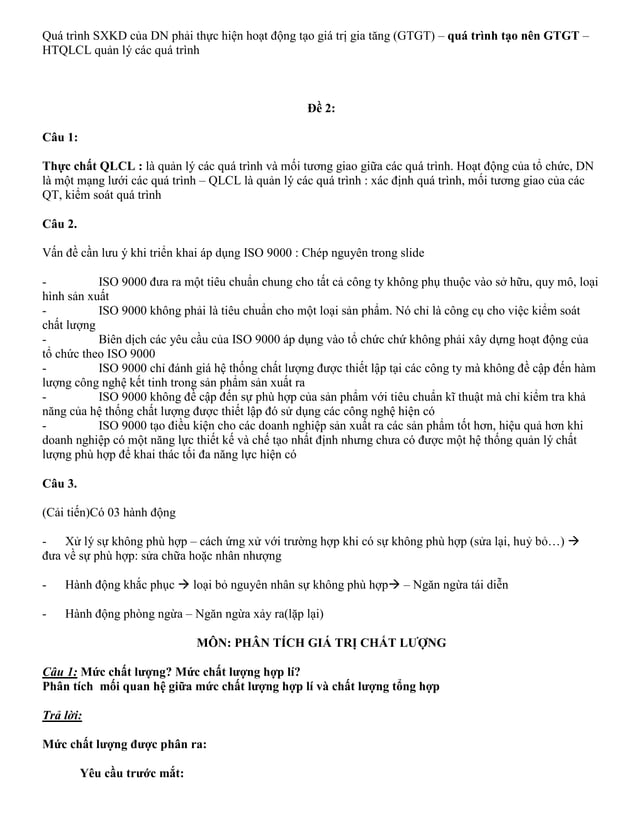 Đề thi Quản trị chất lượng | DOCX