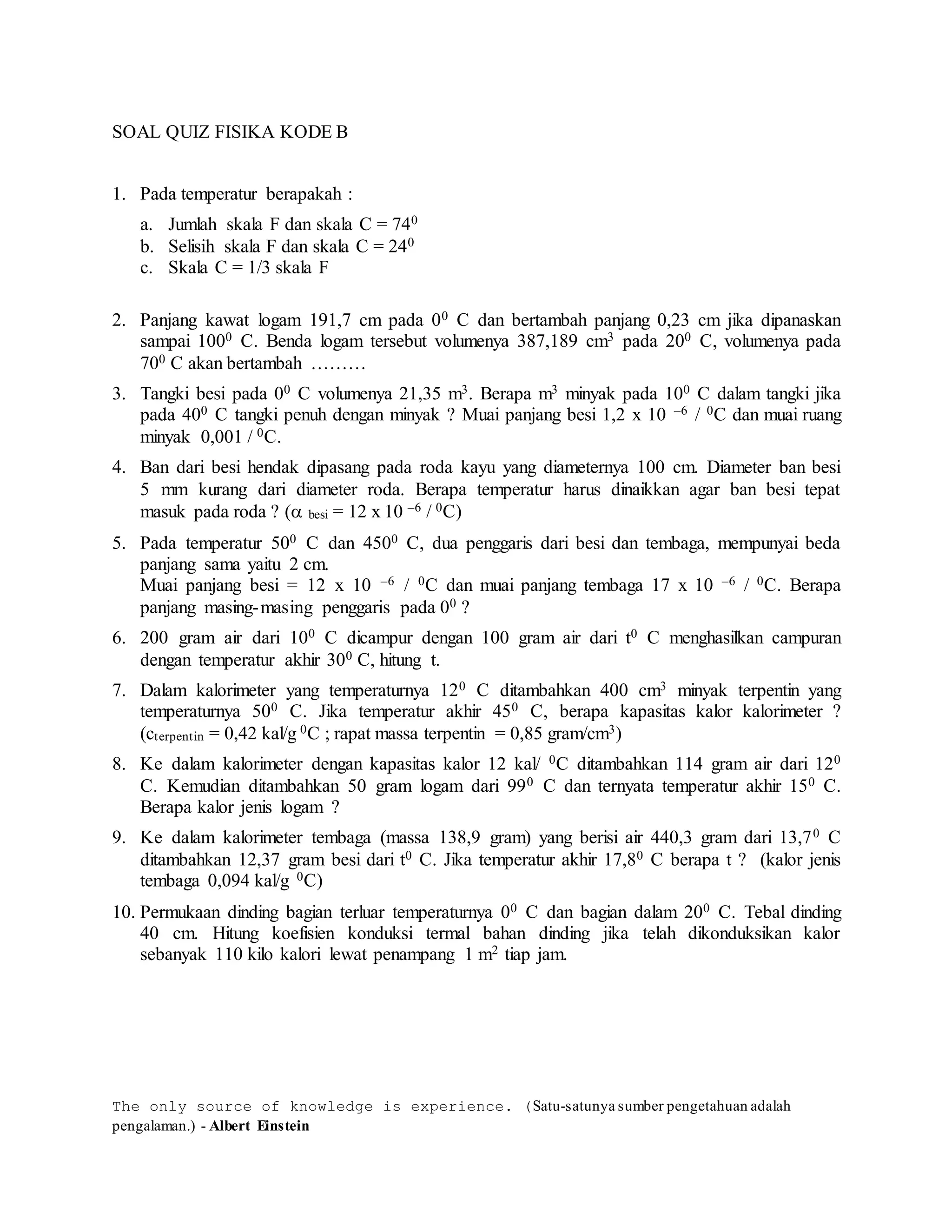 Soal quiz fisika kalor b | PDF