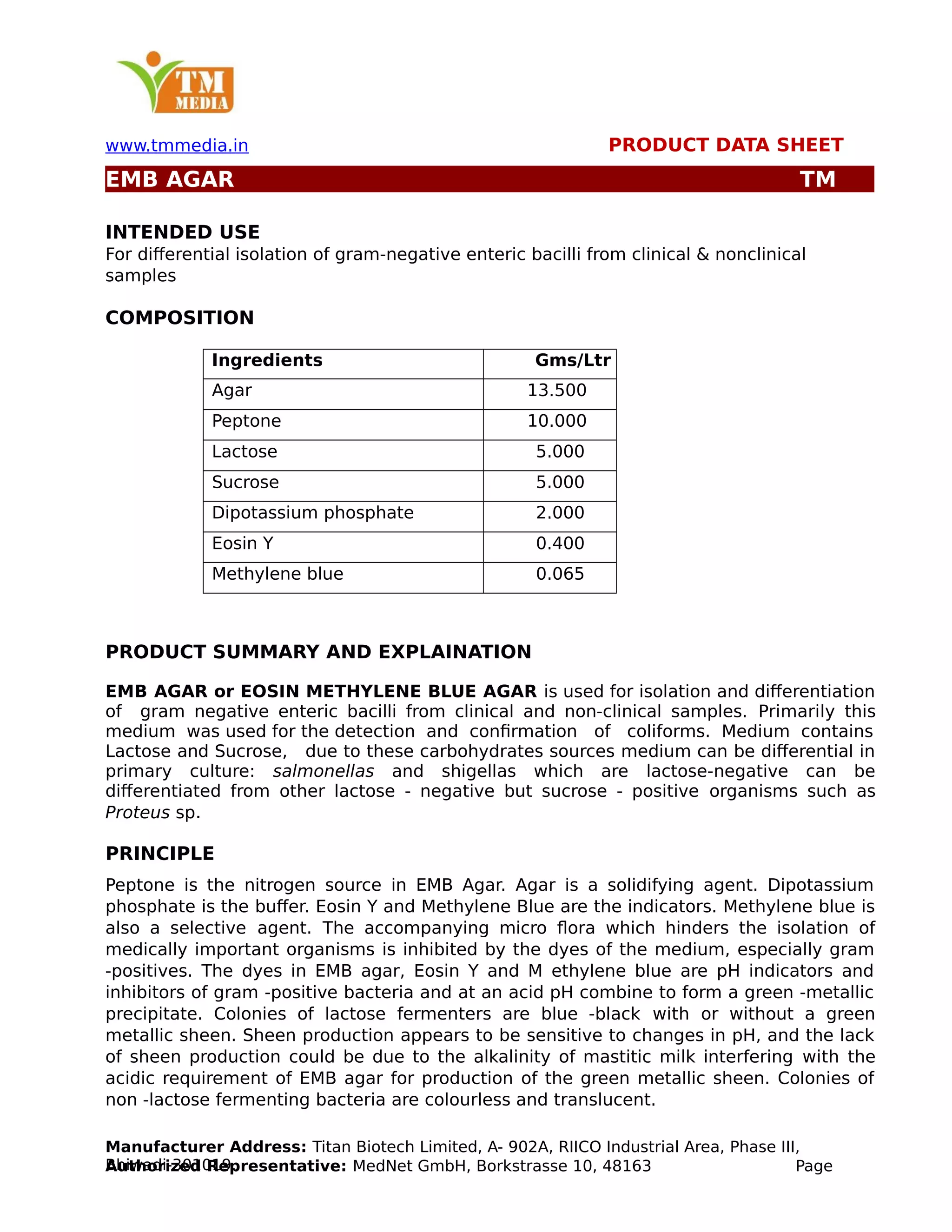 EMB Agar by TM Media | PDF