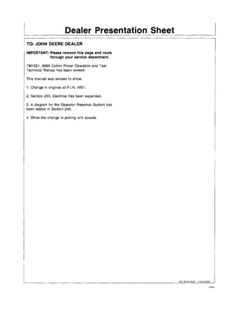 John Deere 9960 Cotton Picker Operation and Tests Technical Manual | PDF