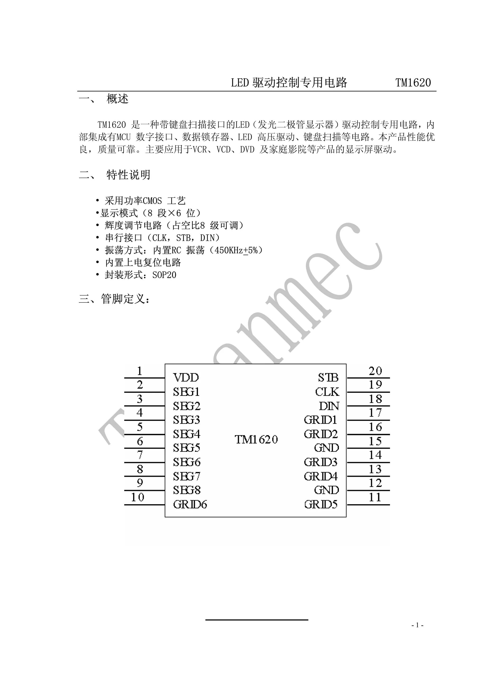 Original Led Driver IC TM1620 1620 New Shenzhen | PDF