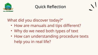 Understanding Manuals and Tips: Procedure Texts for Healthy Living | PPTX