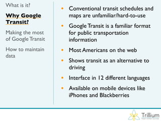 TNT/TMA board Google Transit presentation | PPT