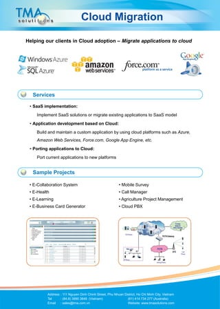 TMA Brochure Cloud Migration | PDF | Cloud Computing | Internet