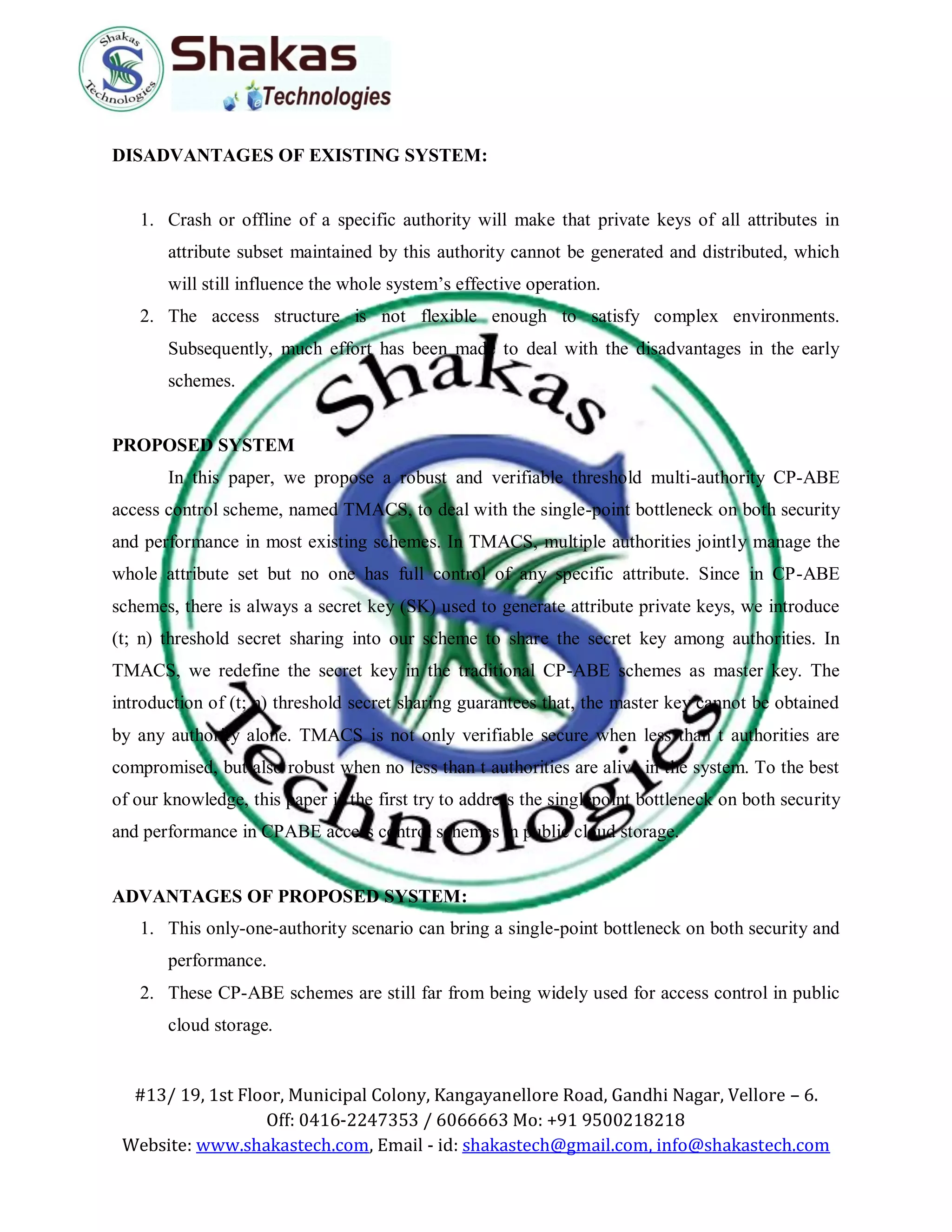 Tmacs A Robust And Verifiable Threshold Multi Authority Access Control System In Public Cloud