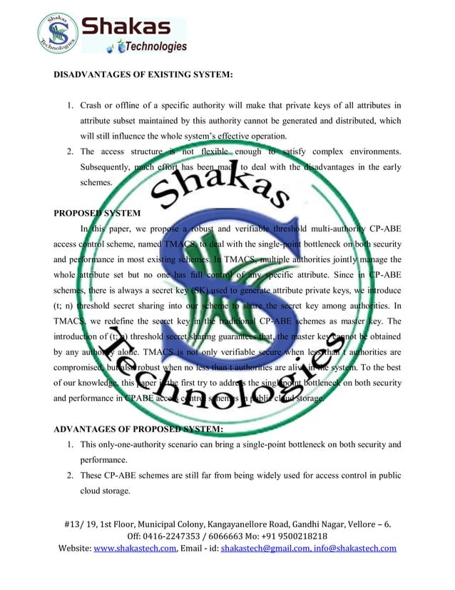 Tmacs A Robust And Verifiable Threshold Multi Authority Access Control System In Public Cloud