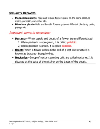 Flower Class 9 Characteristics Parts Types | PDF