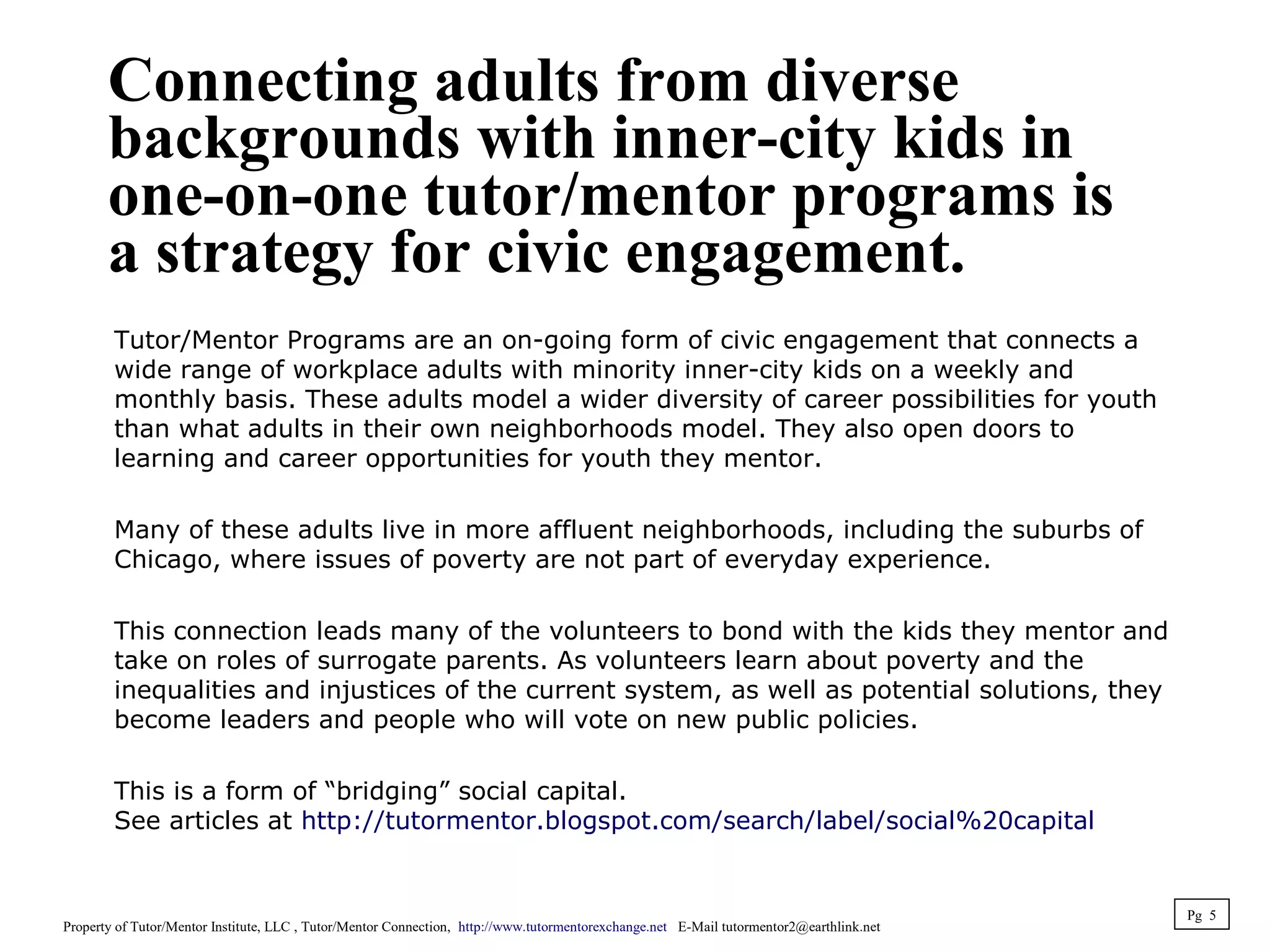 Logic Model for Expanding Organized Tutor/Mentor Programs in High ...