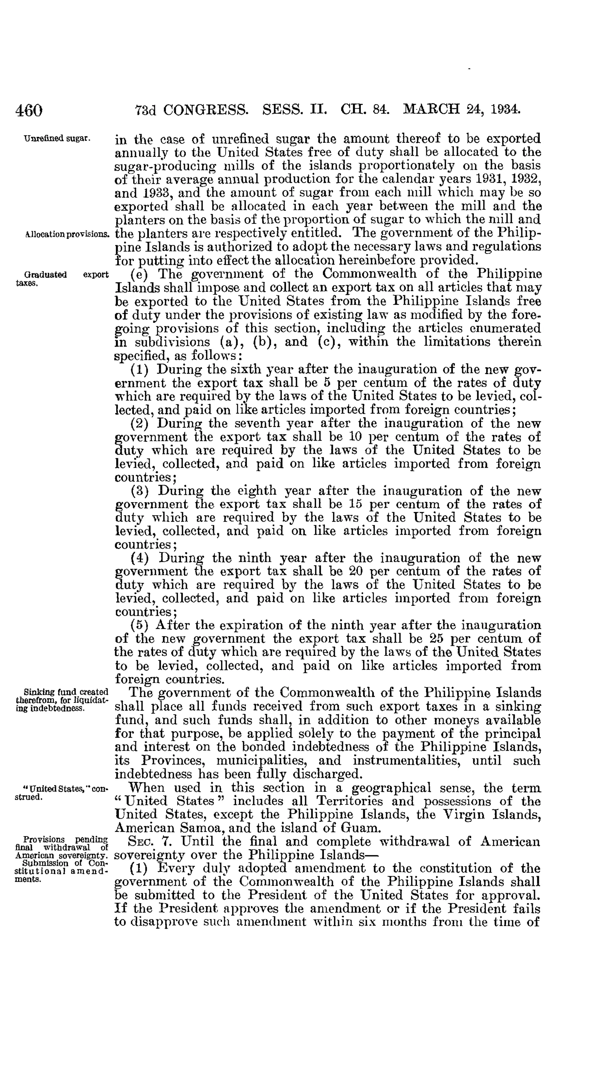 THE TYDINGS-MCDUFFIE ACT OF 1934 | PDF