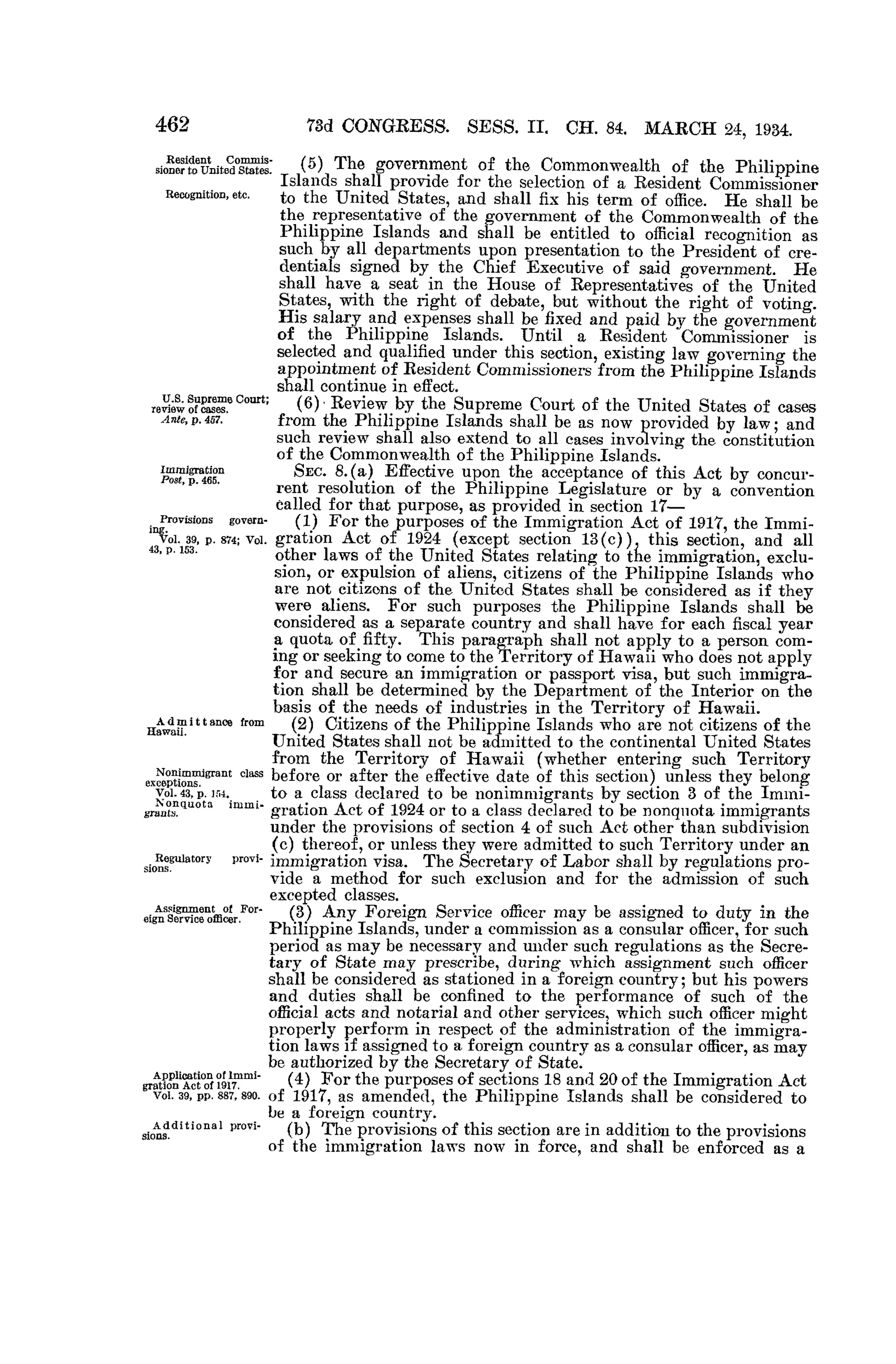 THE TYDINGS-MCDUFFIE ACT OF 1934 | PDF
