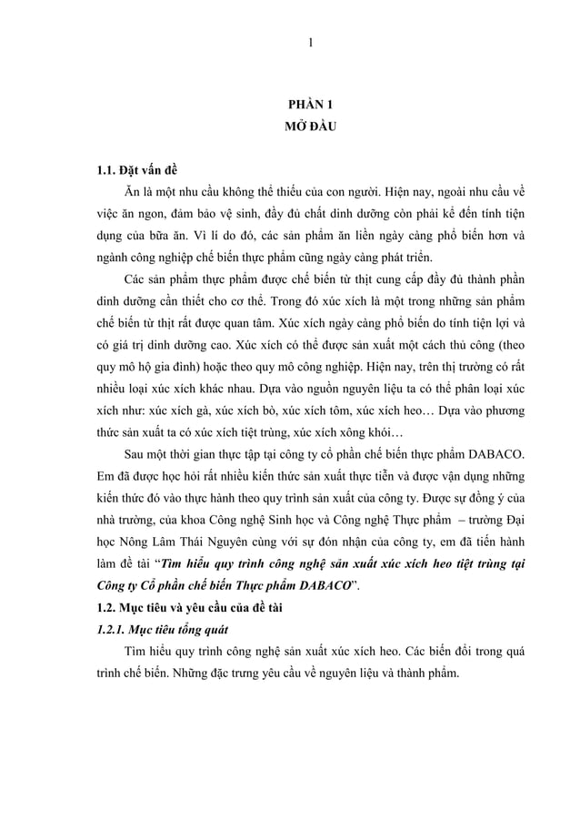 Tìm hiểu quy trình công nghệ sản xuất xúc xích heo tiệt trùng tại công ty cổ phần chế biến thực ...