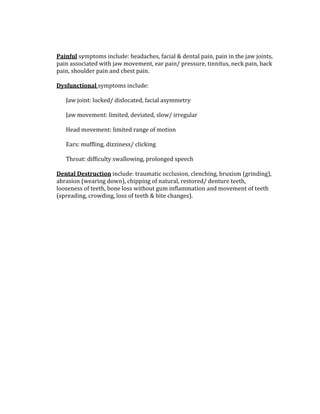 TMJ Disorder Questionnaire | DOCX