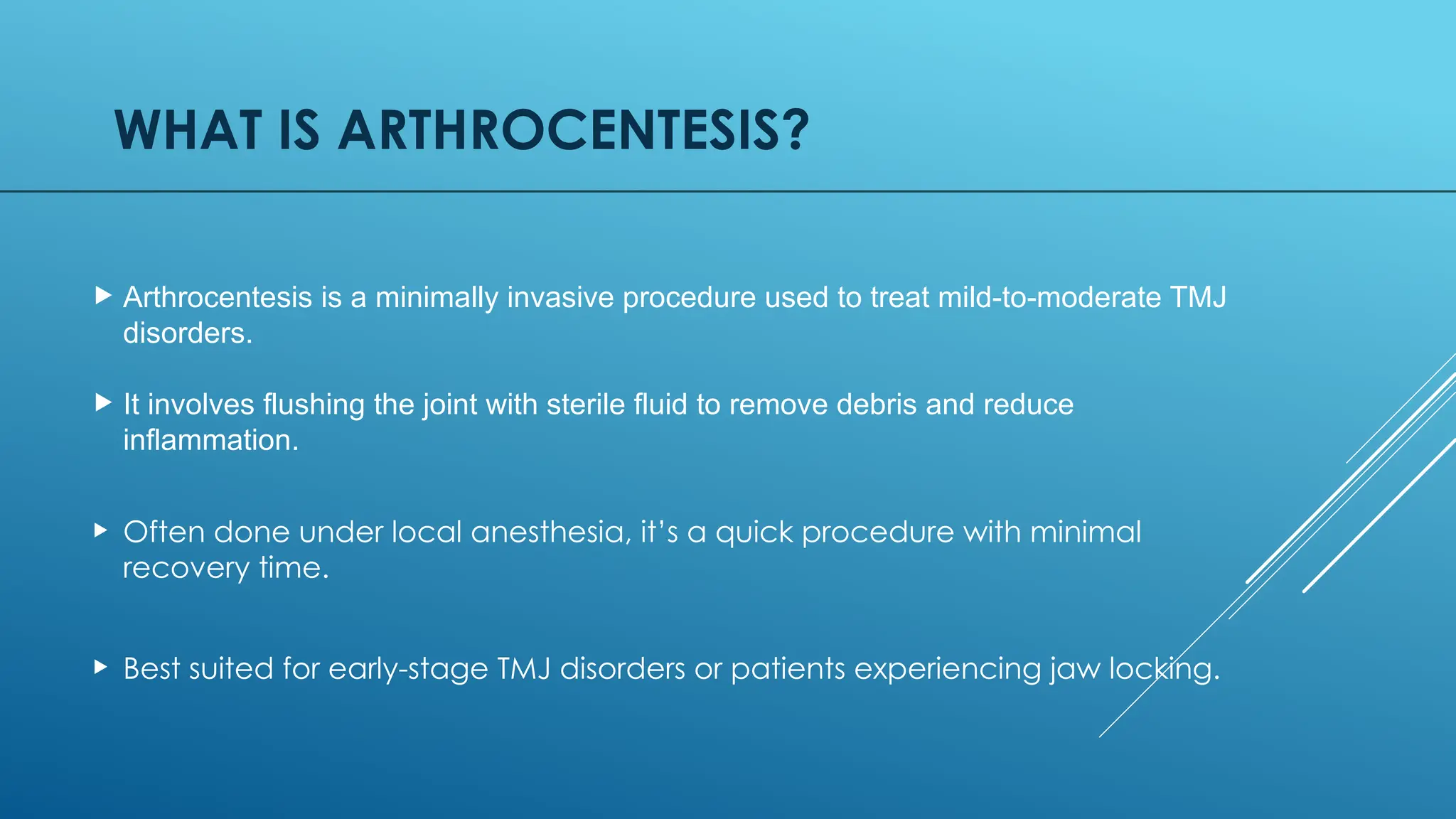 TMJ Arthroscopy vs. Arthrocentesis - Treatment for TMJ Disorder | PPTX
