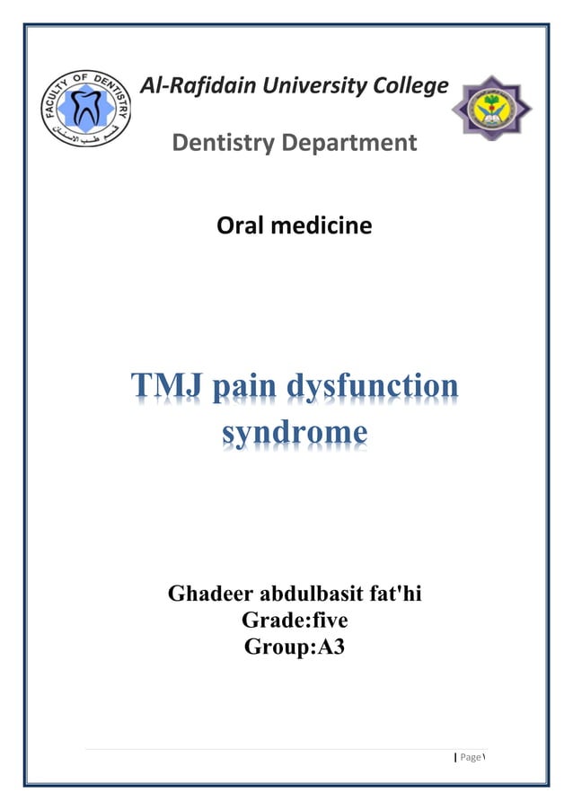 Tmj pain dysfunction syndrome ( oral medicine ) | PDF