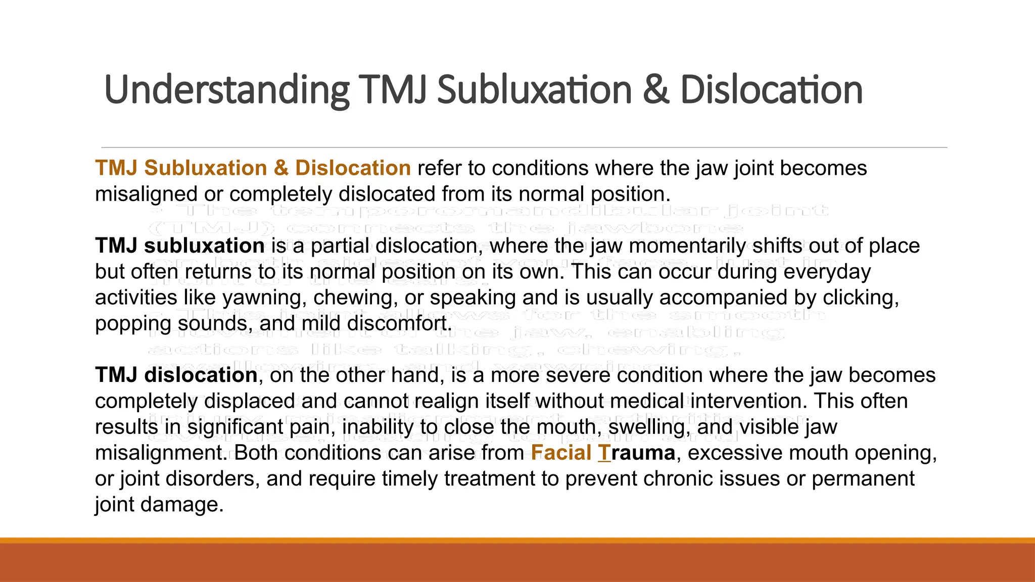 Difference between TMJ subluxation and dislocation. pptx | PPTX