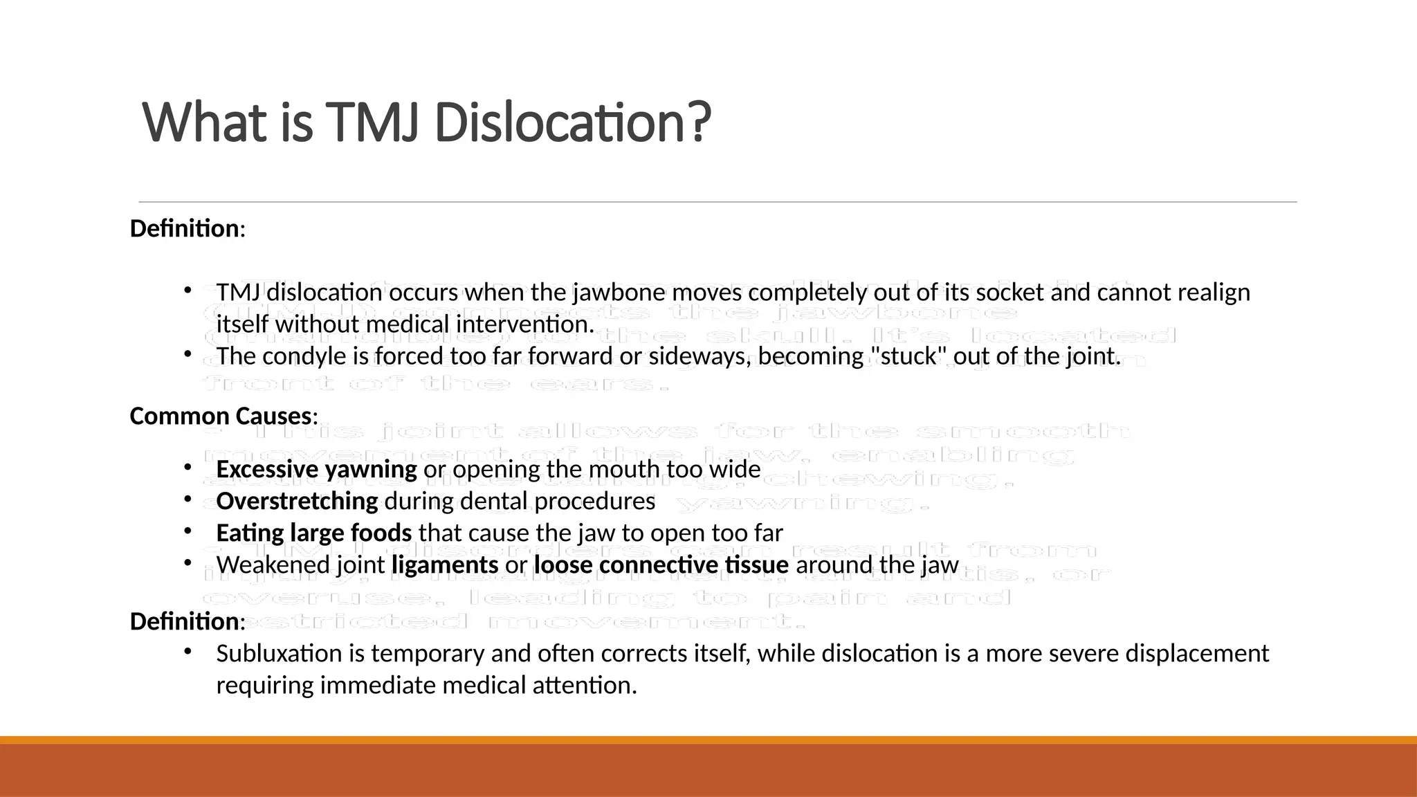 Difference between TMJ subluxation and dislocation. pptx | PPTX