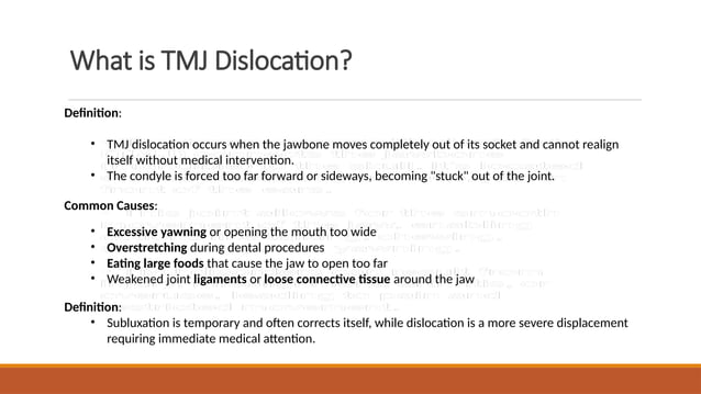 Difference between TMJ subluxation and dislocation. pptx | PPTX