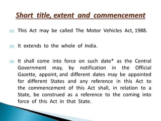 Motor Vehicle Act Definitions | PPTX