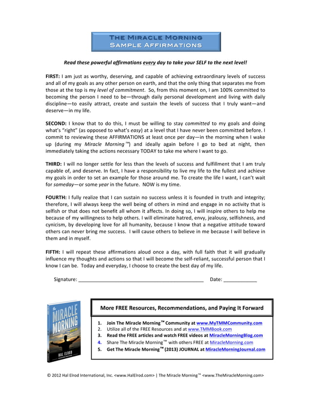 Tmm sample affirmations 2013 | PDF